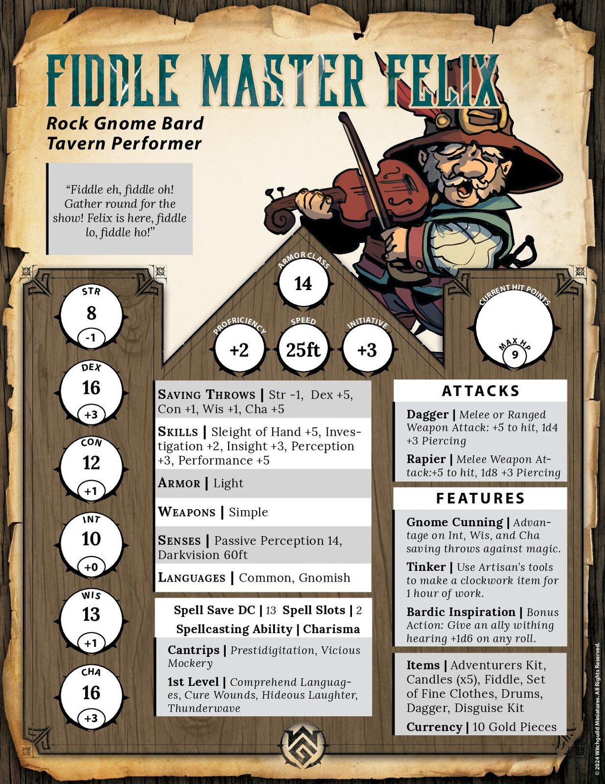 Fiddle Master Felix Display | RPG \ Heroes RPG \ All products | MiniMaker